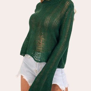 Sweaters | Green Crew Neck Knitted Long Sleeve Plain Sweater Nwot ...